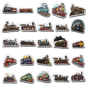 50 Pack Pcs Vintage Train Stickers for Water Bottles Waterproof Vinyl Laptop Luggage Scrapbooking Transportation Sticker Packs Bulk Set Adults Teens Boys Aesthetic Small Decals