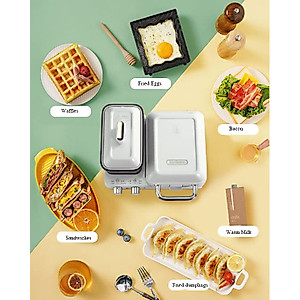 Joydeem 4-in-1 Breakfast Station, Multifunctional Breakfast Maker, Sandwich Maker with Egg Boiler, Panini Press Grill , Waffle Maker & Steamer, 2 Individual Portions, Nonstick,1000W, White