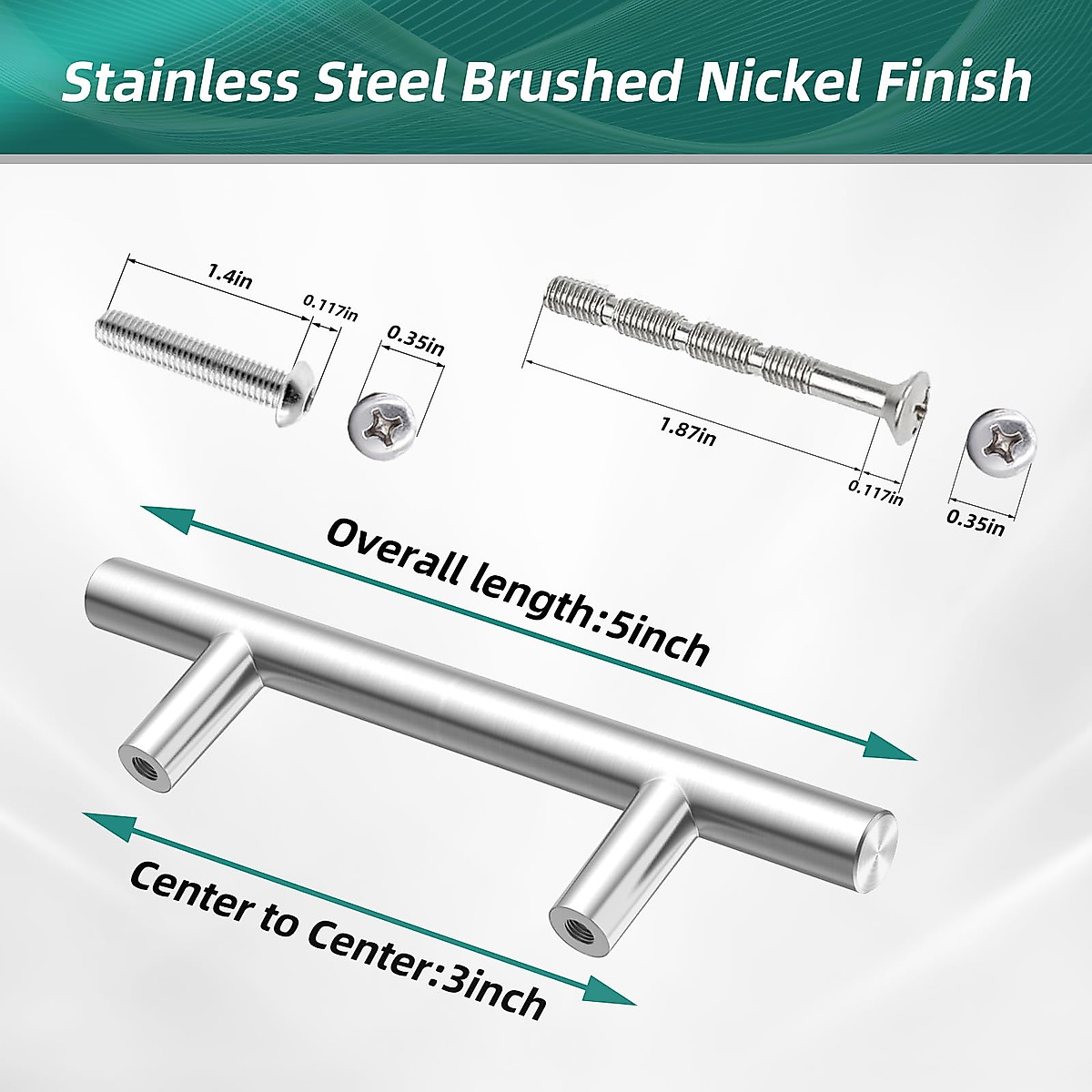 NISUOIEN 30 Pack 5" Cabinet Handles Pulls Brushed Nickel Kitchen Drawer Pulls Stainless Steel(5" Length, 3" Hole Center)