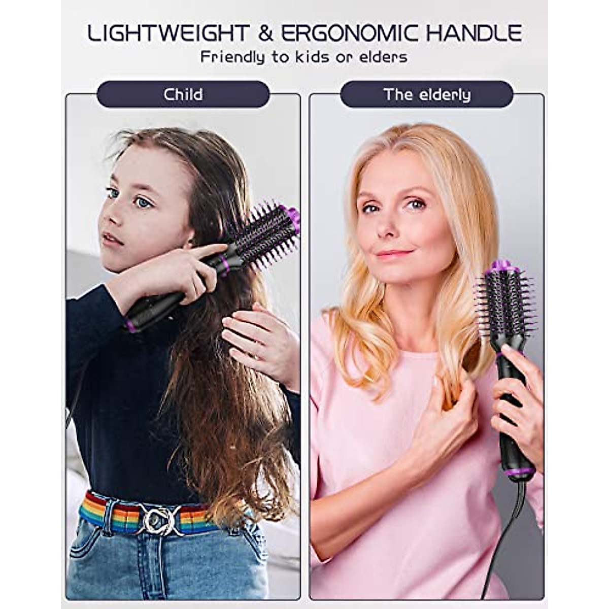 Hair Dryer Brush, 4-in-1 Hot Air Brush Blow Dryer - Straighten, Curl, Volumize & Dry in One Step, Negative Ion Blow Dryer Brush Hairbrush Blow Dryer Hair Styler with 4 Detachable Attachments, 3 Temps