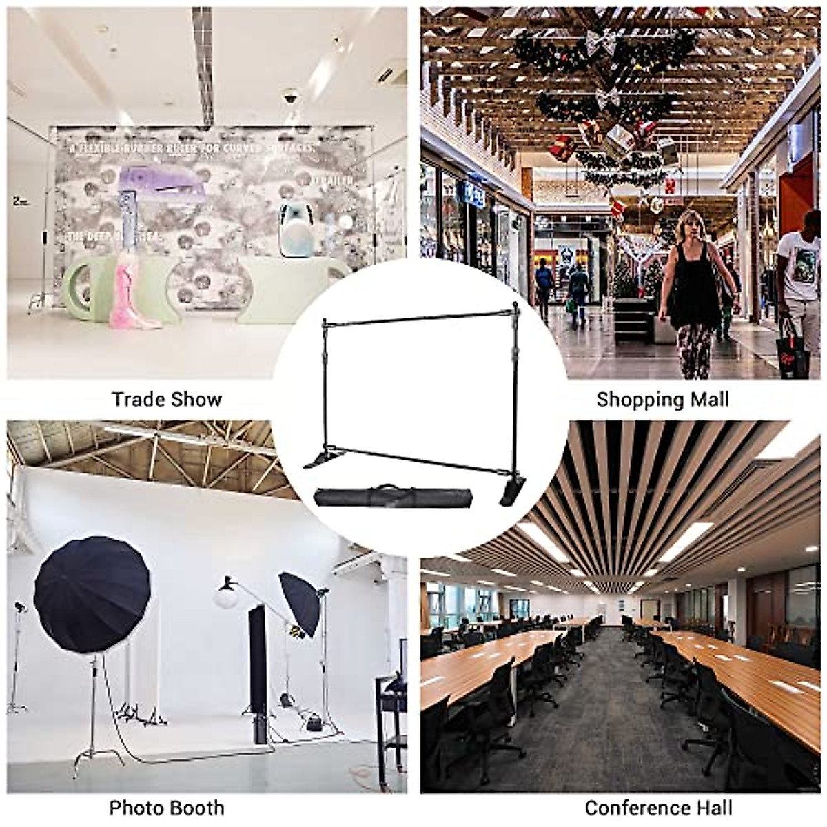 WinSpin 8' Banner Stand Step and Repeat Display Backdrop Banner Stand Adjustable Telescopic for Parties Trade Show Wall Exhibitor Photo Booth Background with Carrying Bag