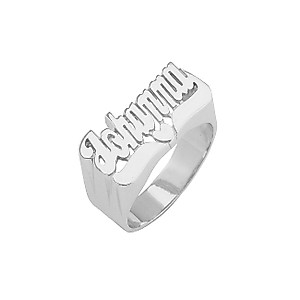 Lee107dZ Personalized Gold 9mm Medium Size Script Letter and Pave Cut Tail Name Ring (Yellow-Gold 10k, 7.5)