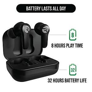 Raycon Work Earbuds Bluetooth Wireless Earphones with Microphone- Stereo Sound in-Ear Bluetooth Headset True Wireless Earbuds with 32 Hours of Battery Life (Carbon Black)