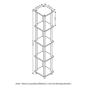 FURINNO Turn-N-Tube 5-Tier Corner Square Rack Display Shelf, Round, Black/Grey