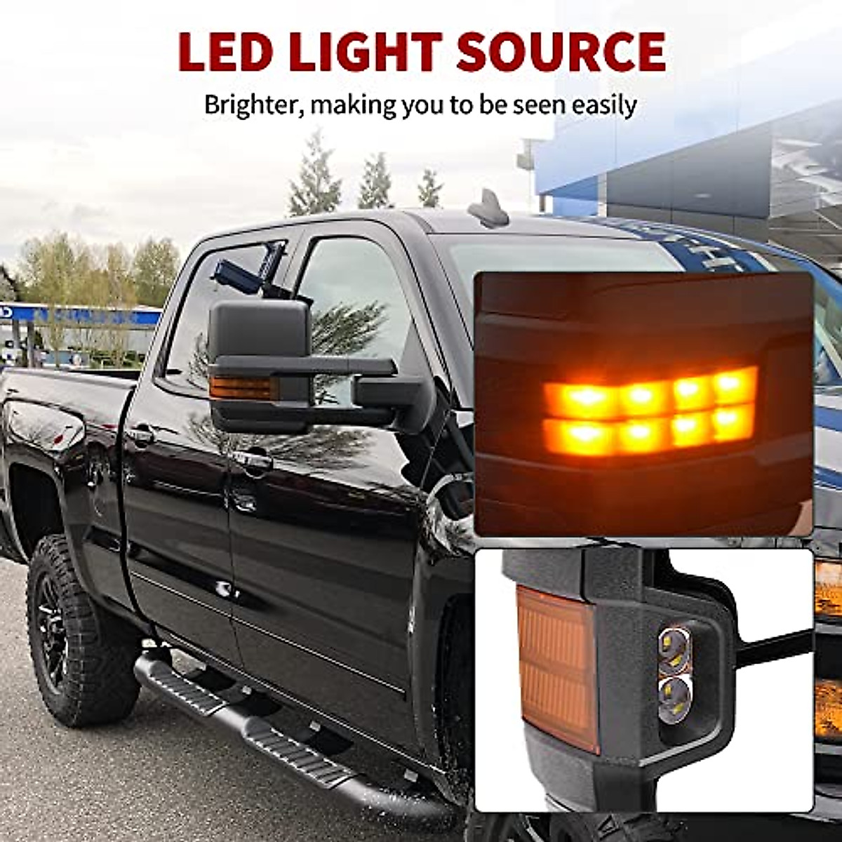 YITAMOTOR Towing Mirrors Compatible with 2007-2014 Chevy Silverado 1500, 07-13 GMC Yukon 2500 Sierra 1500 Extendable Power Heated with Amber Signal Light Side Mirrors Pair