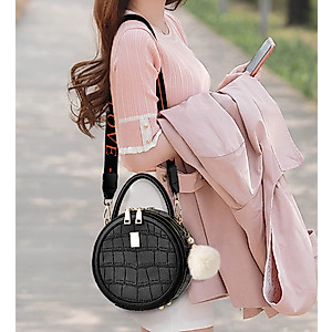zhongningyifeng Small Circular Crossbody Purse, PU Leather Shoulder Bag for Women, Fashion Handbag Upgrade Waterproof