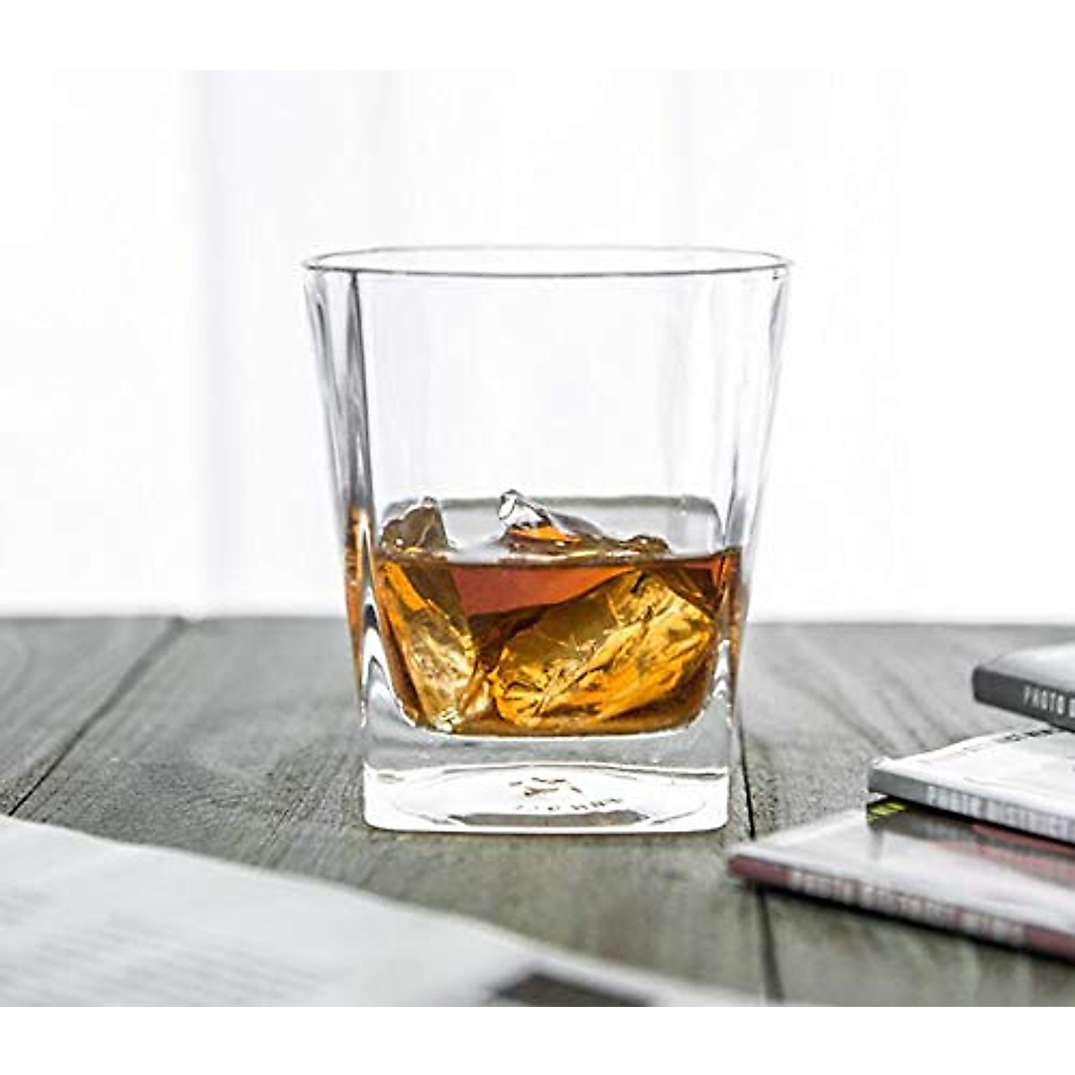 First to act tactical Crystal Whiskey Glasses Set of 6 Large Lead-Free Crystal Glass Tasting Cups Scotch Glasses Tumblers for Drinking Irish Whisky Bourbon Tequila (Square Tumbler, 6 * 9.1oz)