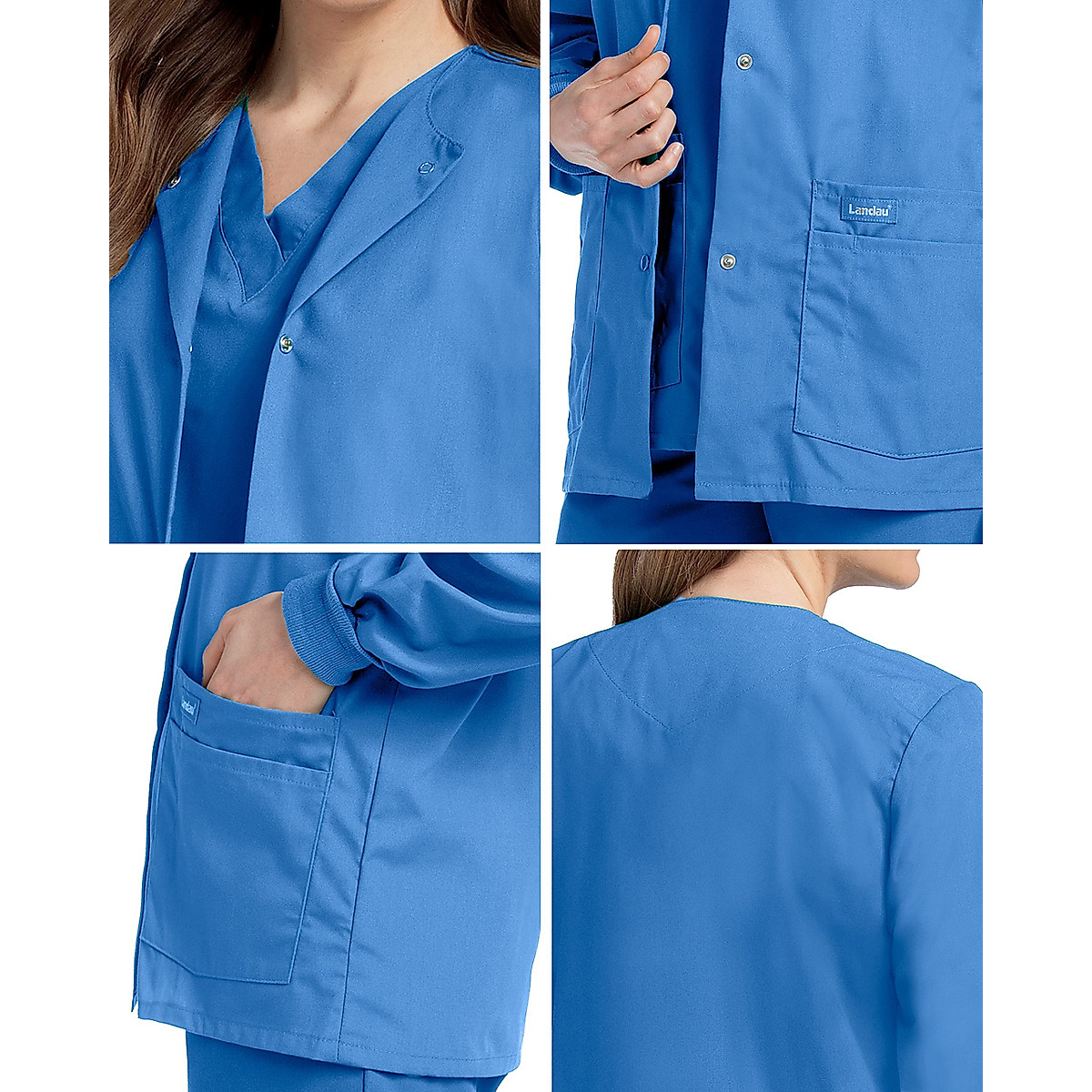 Landau Essentials Relaxed Fit 4-Pocket Snap-Front Scrub Jacket for Women 7525