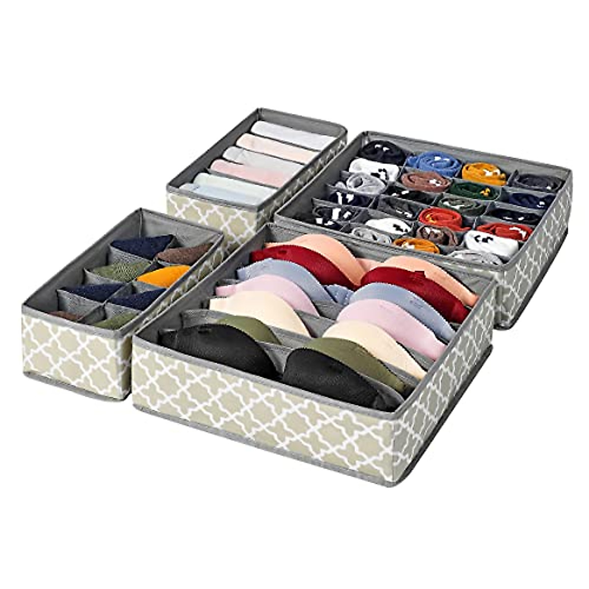  4 Pack Foldable Cloth Storage Box Underwear Drawer Organizers Desk Closet Organizer and For Underwear, Bra, Socks (Light Green)