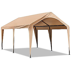 Abba Patio 10x20 ft Heavy Duty Carport Car Canopy Portable Garage Boat Shelter with Fabric Pole Skirts for Party, Wedding, Garden Outdoor Storage Shed 6 Steel Legs, Beige