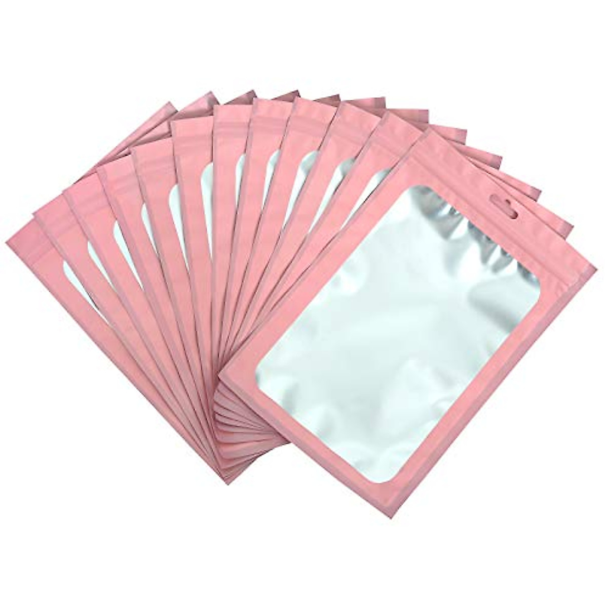 EONJOE 100-pack mylar packaging bags for small business sample bag smell proof resealable zipper pouch bags jewelry food Lip gloss eyelash phone case bracelet keychain package supplies etc -front frosted window -cute (Pink, 2.75×3.93 inches)