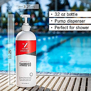 Zealios Swim & Sports Shampoo Remove Chlorine & Salt, Perfect Moisturizing Formula Hydrates Dry Hair, Protects Color Treated Hair from Pool Chemicals. Great for Swimmers, Athletes - 32 oz