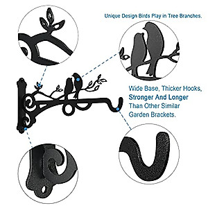 Qktxktzy Multipurpose Hanging Basket Plant Brackets Outdoor Indoor, Heavy Duty Solid Steel Plant Hangers, Wall Mounted Lantern Hooks for Garden Plants Flower Light Bird Feeder, Pack of 2 Black