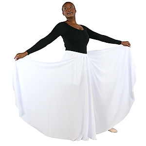 Danzcue Womens Long Full Circle Dance Skirt, White, S-M