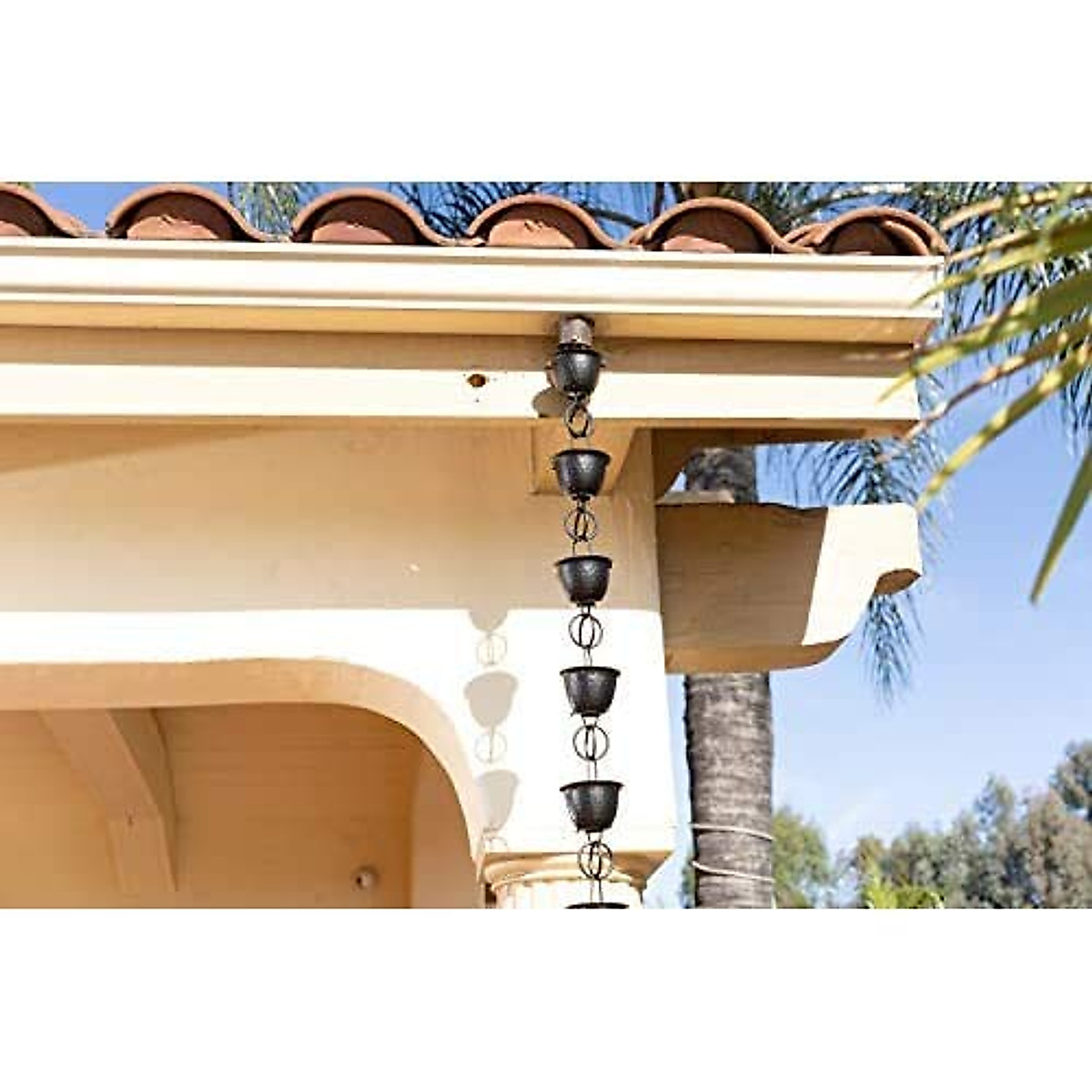 Monarch Rain Chains 18106 Aluminum Hammered Cup, 8-1/2 Feet Length Replacement Downspout for Gutters, Rain Chain 8.5 Ft, Black