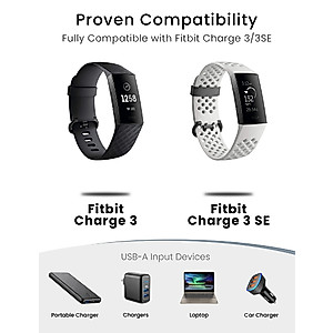 Sinoacc Charger for Fitbit Charge 3 Replacement USB Charging Cable Cord for Fitbit Charge 3 Fitness Activity Tracker 3.3Ft/1M