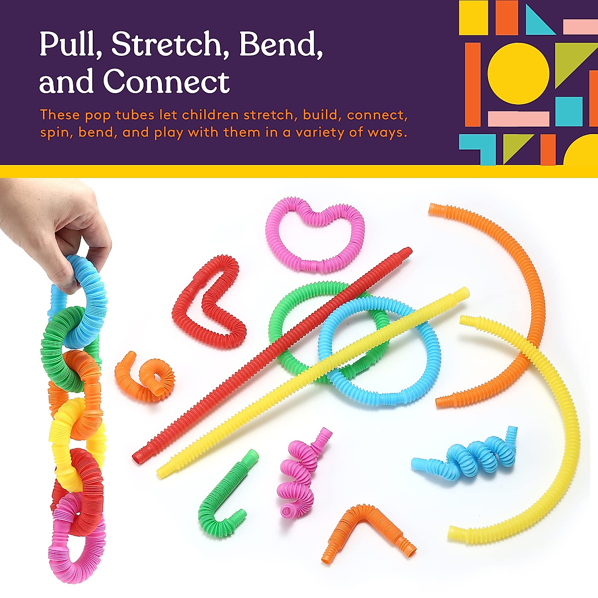 Special Supplies 30-Pack Mini Fun Pull and Pop Fun Tubes Mini for Kids Stretch, Bend, Build, and Connect Toy, Provide Tactile and Auditory Sensory Play, Reusable Storage Container, Colorful