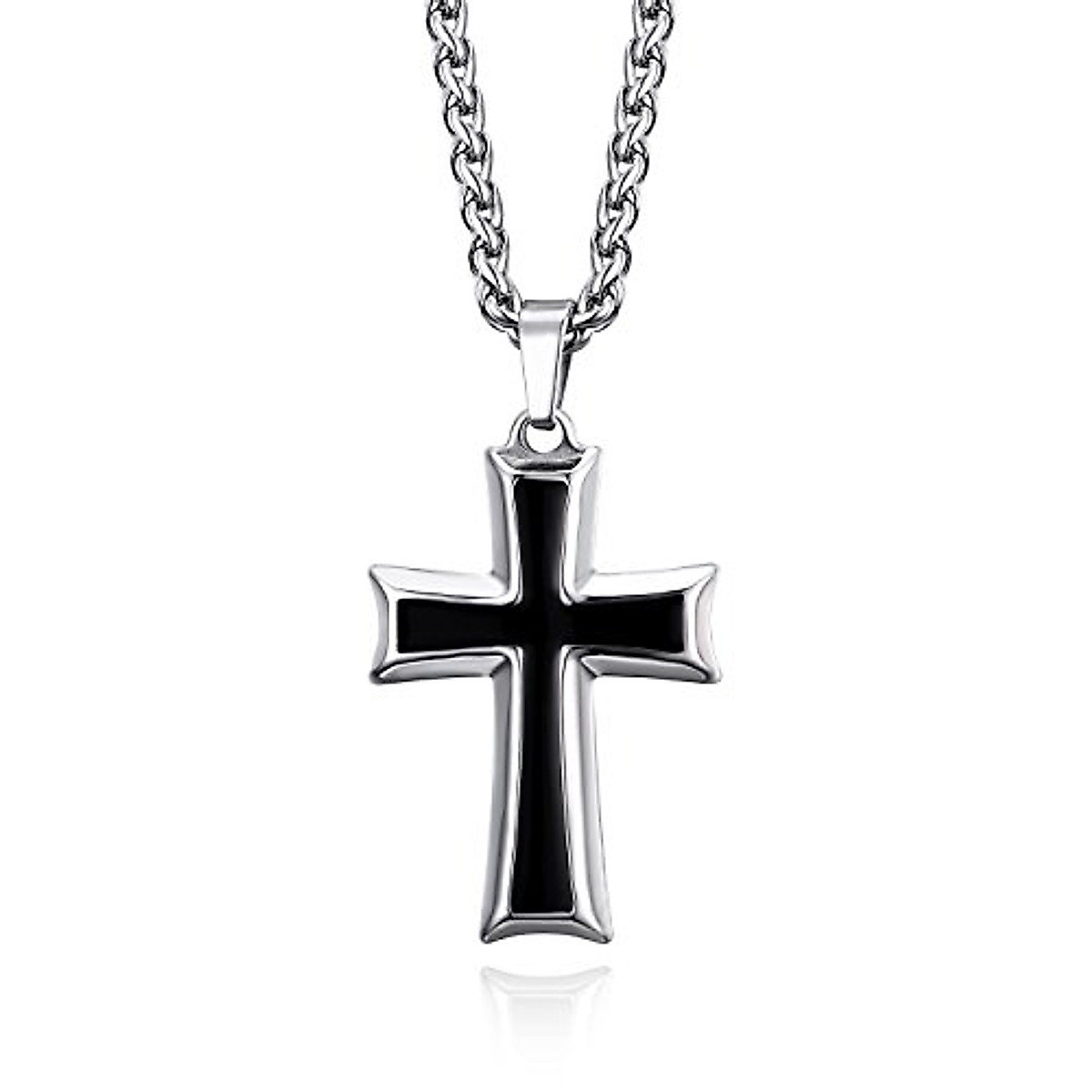 HZMAN Mens Stainless Steel Cross Pendant Necklace Flower Basket Chain (Silver)