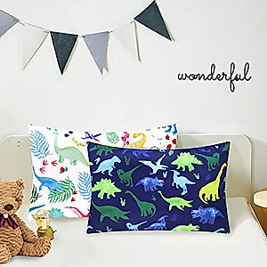Toddler Pillowcase, Kids Pillow Cover for Sleeping, 2 Pack Dinosaur Set Fit Pillow Sized 13"x 18" Or 14"x19", 100% Silky Soft Microfiber, Envelope Closure, Baby Travel Pillowcase for Boys Girls