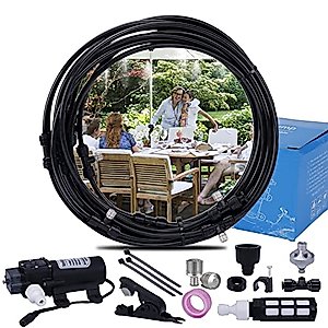 Fogland Pump Misting System: Outdoor Misting System 49ft Misting Cooling System with 16pcs 0.016" Orifice Thread Stainless Steel Misting Nozzle for Patio Garden Backyard