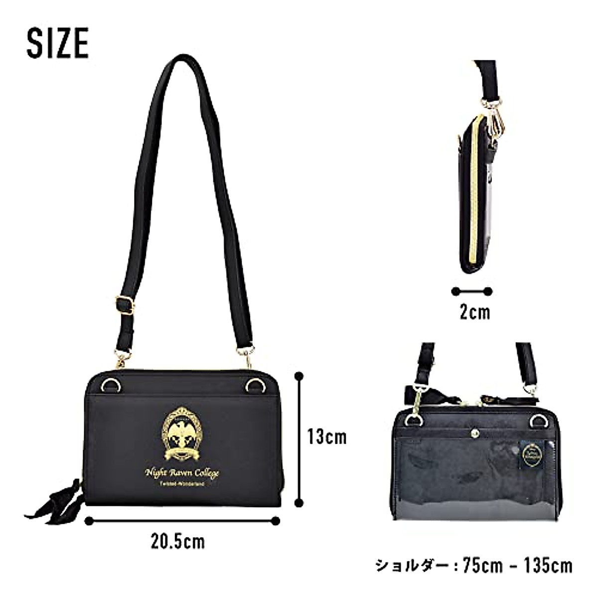 Disney Twisted Wonderland 0130 Women's Shoulder Bag, Mini Bag, Crossbody Bag, Water Repellent, Synthetic Leather, Lightweight, Small, Logo, Multi-functional, Smartphone, Black (MTW-147)