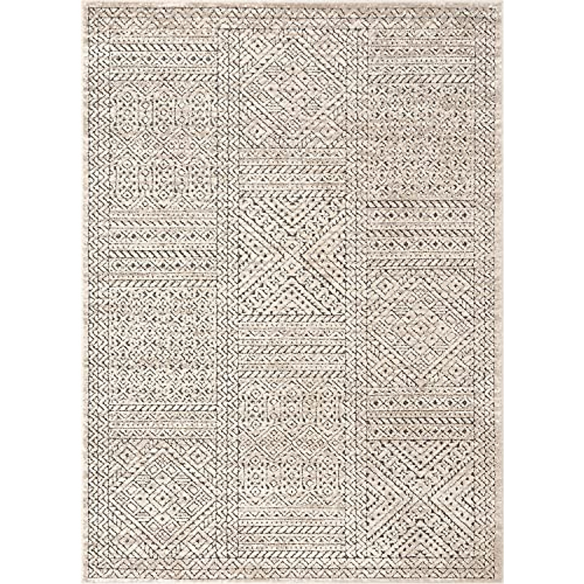 Well Woven Luda Beige Tribal Geometric Distressed High-Lo Pile Area Rug 8x10 (7'10" x 10'6")