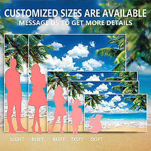 Humkat Hawaiian Beach Ocean Backdrop, 7X5FT Cloth Fabric Summer Tropical Party Background for Indoor and Outdoor Decoration, Palm Tree Sea Backdrop Banner for Photoshoot, Reusable and Washable