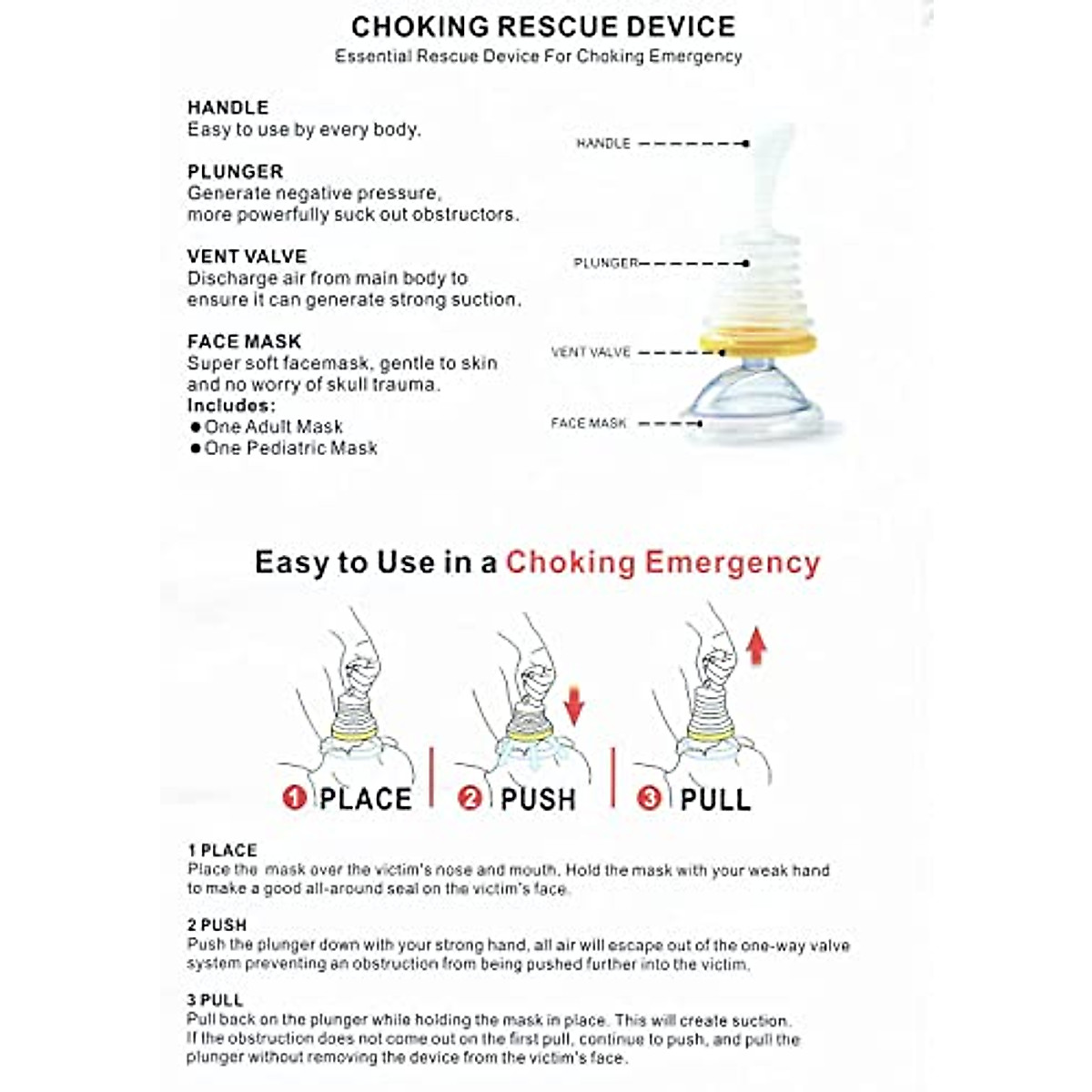 LifeBak - Choking Rescue Device. Home Kit for Adult and Children. First Aid Kit, Portable Choking Rescue Device