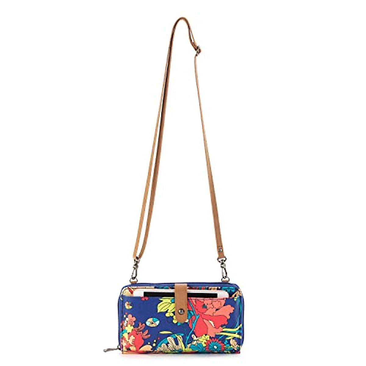 Sakroots Womens Canvas, Large Smartphone Crossbody Bag in Coated Canvas Convertible Purse with Detachable Wristlet Strap I, Royal Flower Power, One Size US