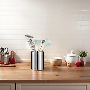 KSENDALO Steel Holder Utensil Crock 6.5inch Tall,Utility Sturdy Heavy Large Utensils Holder Stainless Silverware Holder for Kitchen Home and Office