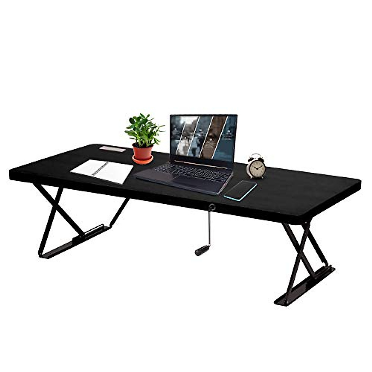 Manual Adjustable Height Computer Tabletop, Crank Lift, 47x24x15 (LxWxH) (Black)