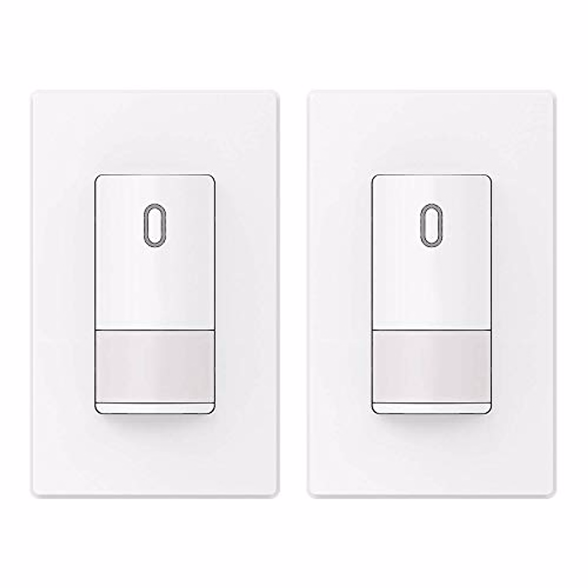 ELEGRP Occupancy Motion Sensor Light Switch, PIR Infrared Motion Activated Wall Switch, No Neutral Wire Required, Single Pole for CFL/LED/Incandescent, w/Wall Plate, UL Listed (2 Pack, Matte White)