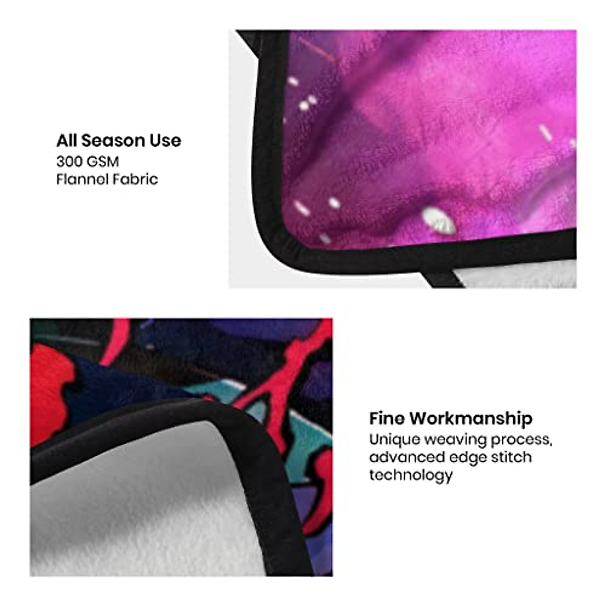 350GMS Super Soft Anime Blankets Black Wrapped Edge Flannel Fleece Blankets for Sofa Couch and Bed 50"x60"
