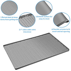 Dirza Under Sink Mat for Kitchen Waterproof 34" x 22" Flexible Silicone Under Sink Tray For Drips, Leaks, Spills,1" Height Hold up to 3.3 Gallons of Water Gray