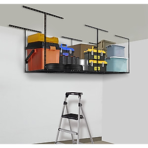 3 x 8FT Overhead Garage Storage Rack, Adjustable Ceiling Storage Racks, Garage Shelving Heavy Duty Storage Organizer System, 600lbs Weight Capacity (Black)