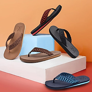 KuaiLu Men's Yoga Mat Leather Flip Flops Thong Sandals with Arch Support Khaki Brown Size 10