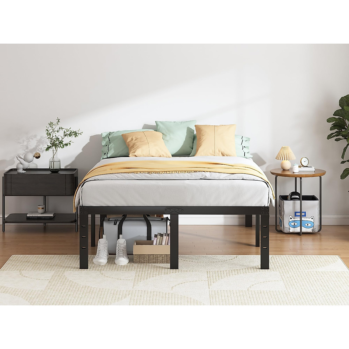 QEROMY King Size Bed Frame - 18 in Sturdy Platform Bed Frame King, Heavy Duty Metal Bed Frame No Box Spring Needed, Quick & Easy Assembly, No Noise, Black
