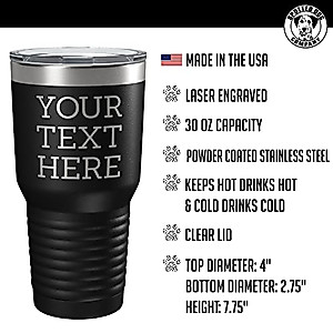 Personalized 30oz (17 Colors) Powder Coated Insulated Stainless Steel Tumbler with Lid, Custom Etched, Customized Text Message Name, Engraved Gift Idea Women Men Him Her, Your Text Here (Black)