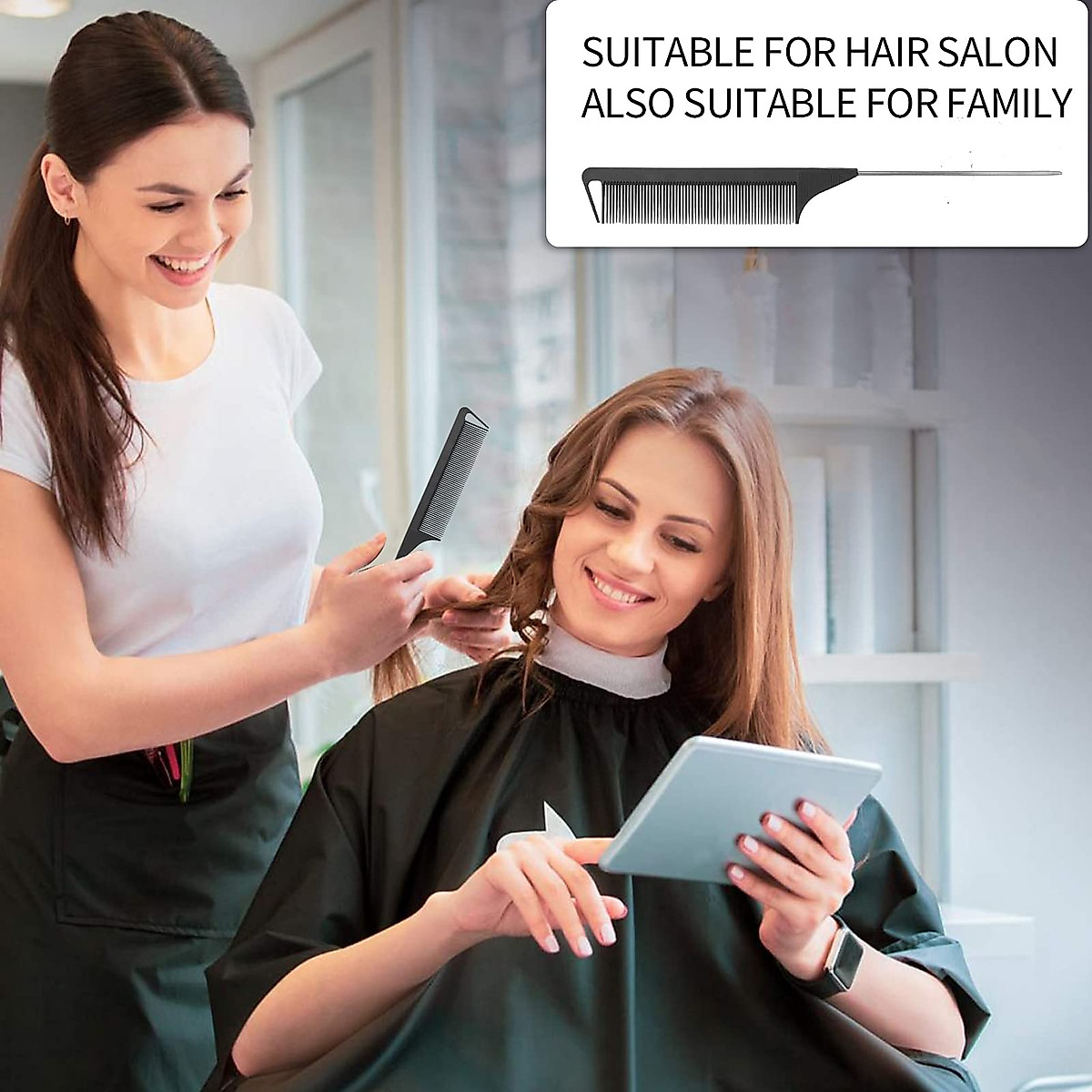 6Pcs Steel Pin Fine Tooth Rat Tail Women's Hair Braiding Combs, Parting Tools for Salon Stylists (Purple, Black, Yellow)