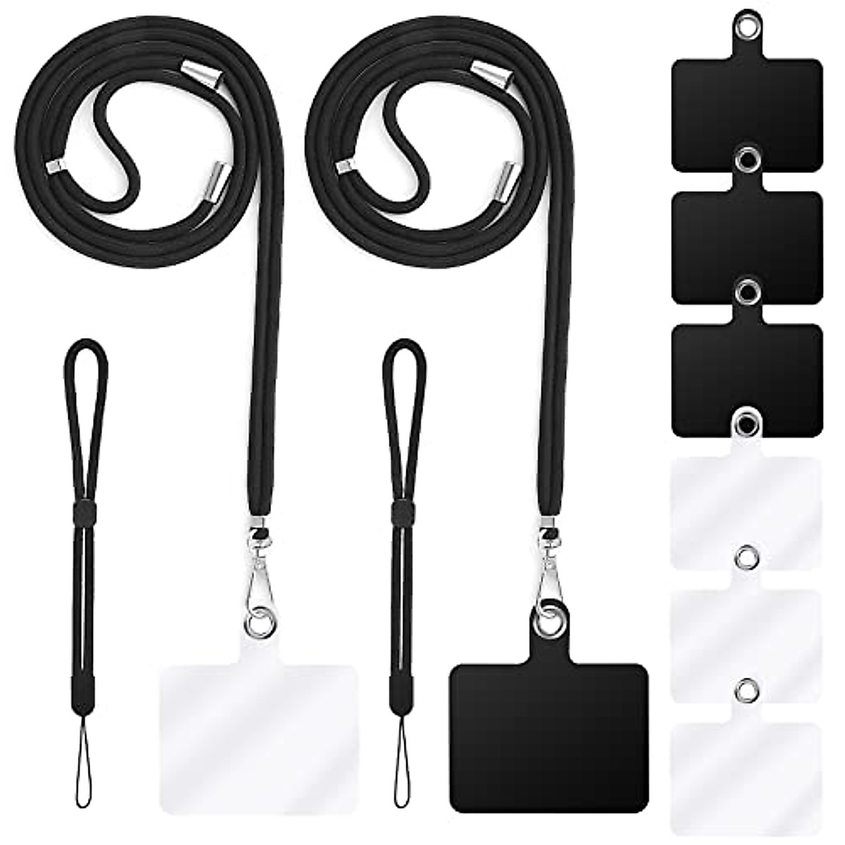 Cobee Cell Phone Lanyard, 2 Pcs Phone Neck Lanyard + 2 Pcs Phone Wrist Lanyard Strap + 6 Pcs Phone Tether Patches, Nylon Crossboby Lanyard, Nylon Wrist Straps, PVC Phone Patch with Metal Ring