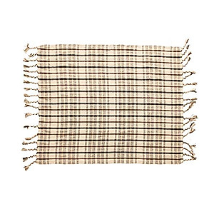 Bloomingville Woven Recycled Cotton Blend Plaid Tassels, Charcoal Color & Brown Throw, Charcoal & Brown