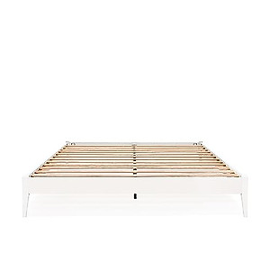 Bme Dinkee Signature Ivory White King Bed Frame Without Headboard - Modern & Minimalist Style with Acacia Wood - 12 Strong Wood Slat Support - Easy Assembly - No Box Spring Needed