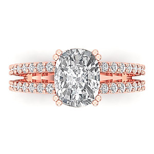 3.96 Ct Brilliant Cushion Cut Clear Simulated Diamond 14K Rose Gold Solitaire with Accents Engagement Anniversary Ring Size 8