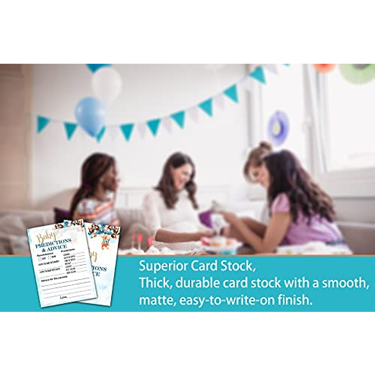 Baby Predictions & Advice Baby Shower, Teddy Bear Neutral Newborn Guessing Game, New Parent Message Advice Book Mommy Daddy to Be Keepsake Party Favor Supplies Decoration -30 Game Cards(bb009-yx17)