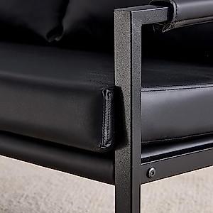 Uunquee Mid-Century Modern Loveseat Sofa,PU Leather 2 Seater Sofa Chair with 2 Pillows,Black Upholstered Accent Chair with Arms for Living Room,Office