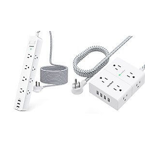 Power Strip Surge Protector with USB Ports and 8 Widely Outlets, 5Ft Extension Cord with Flat Plug, 3 Sided Wall Outlets Extender USB Desktop Charging Station for Home Office Travel, 900J, ETL