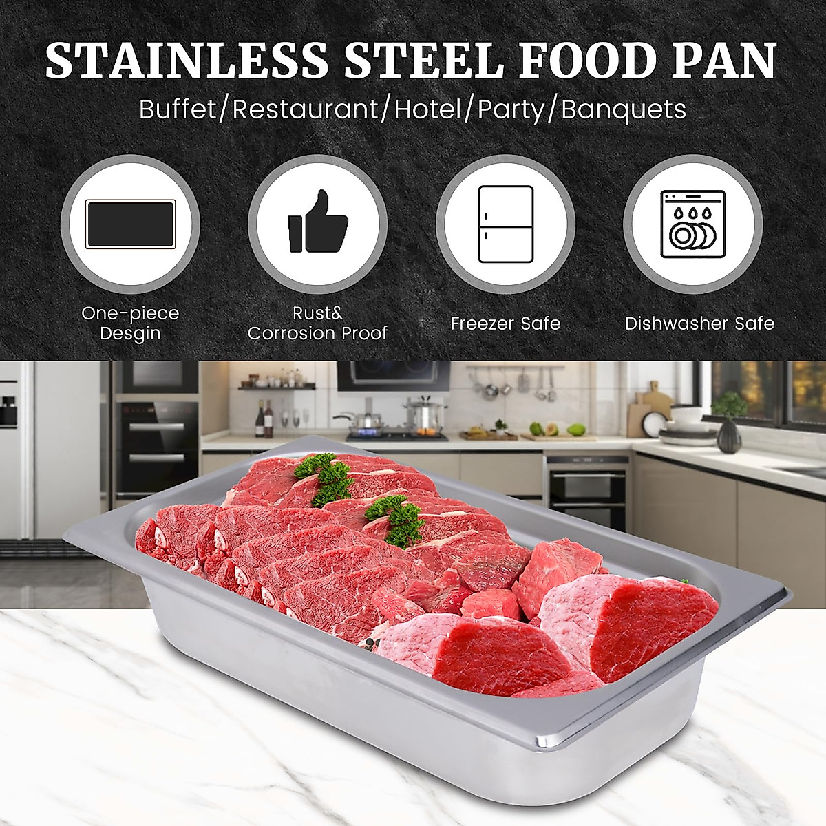 Hakka 1/3 Size Hotel Pans 2.5inch Deep Stainless Steel Small Steam Table Pans 6Pack Commercial Gastronorm Catering Food containers for Restaurant, Hotel, Buffet,Party
