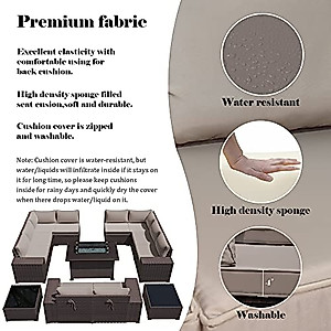 Gotland 13 Piece Large Outdoor Furniture Set, 10 Seater Wicker Patio Furniture Set, All Weather Deck Wicker Conversation Set with 43" Fire Pit Table has 10 Sofa Seats, 2 Coffee Tables and 4" Cushion’