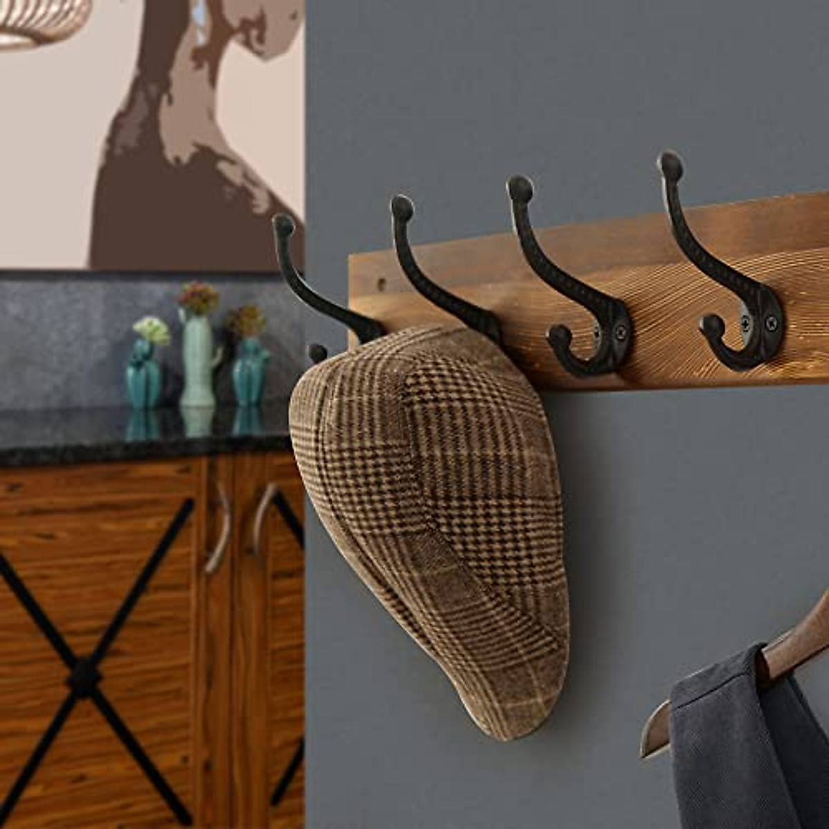 WEBI Rustic Coat Rack Wall Mount,35'' Long 8 Cast Iron Coat Hooks Wall Mounted,Heavy Duty Wall Coat Hanger Hooks for Hanging Coats,Clothes,Rustic Brown