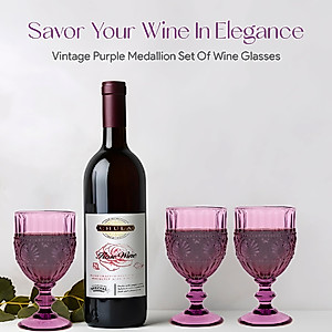 American Atelier Vintage Purple Wine Glasses | Set of 4 | Wine Goblets | Colored Vintage Style Glassware | Dishwasher Safe | Purple | 12-Ounce Capacity